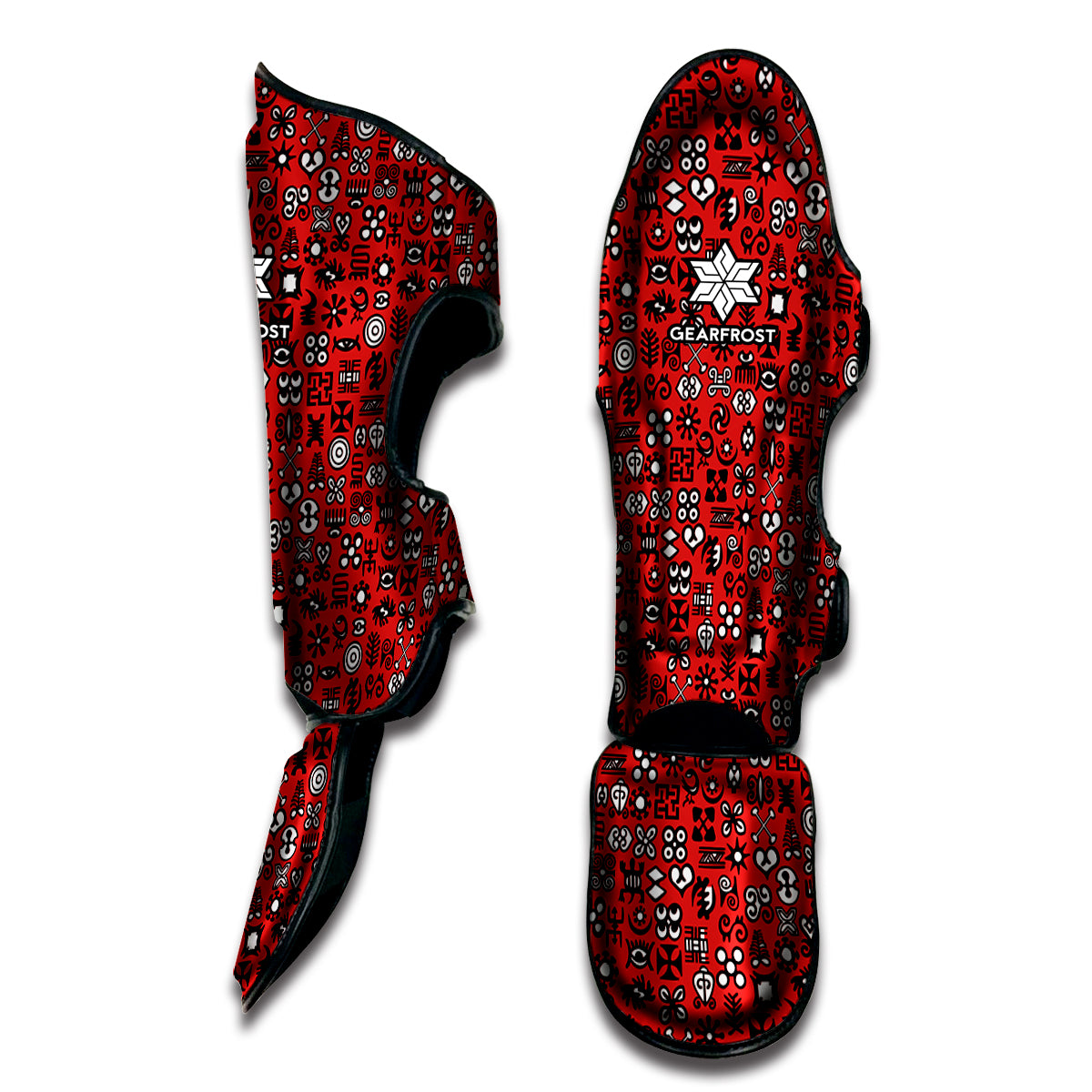 Red Adinkra Tribe Symbols Print Muay Thai Shin Guards – GearFrost