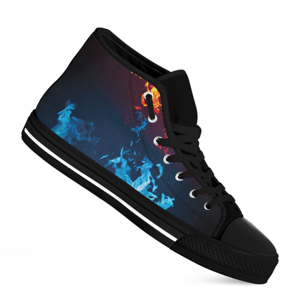 Red And Blue Fire Print Black High Top Sneakers – GearFrost