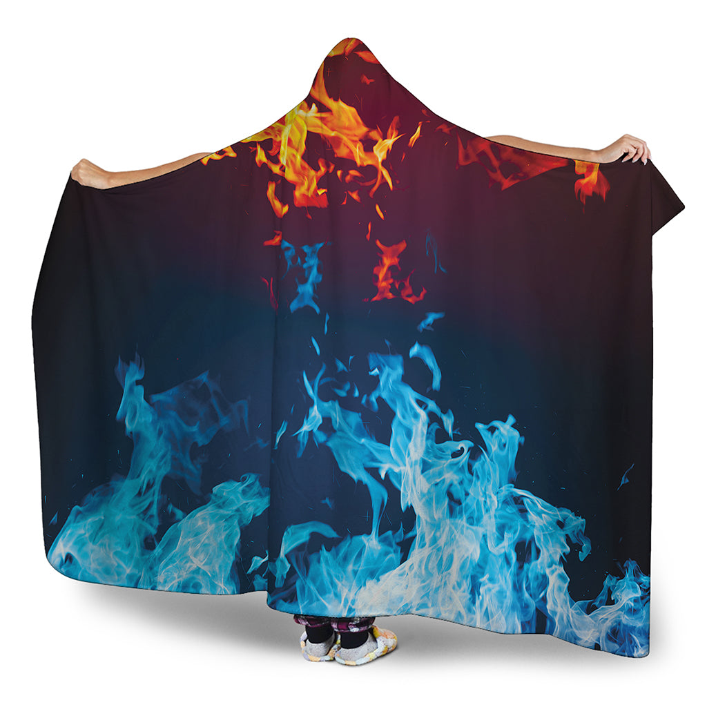 Red And Blue Fire Print Hooded Blanket – GearFrost