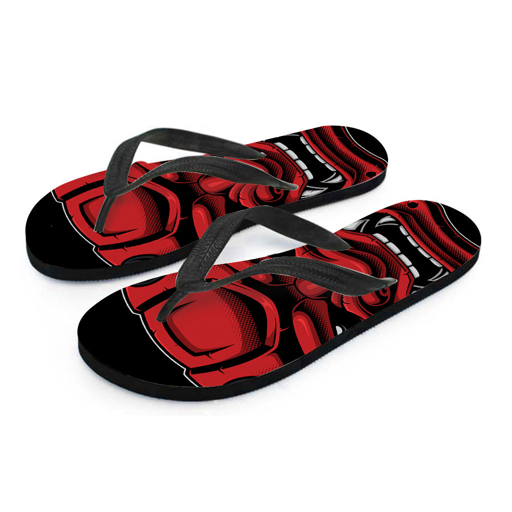 Red Japanese Demon Mask Print Flip Flops – GearFrost