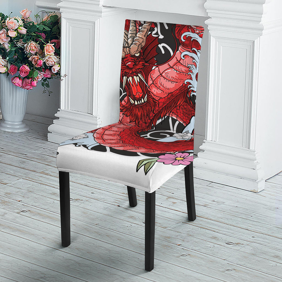 Red Japanese Dragon Tattoo Print Dining Chair Slipcover – GearFrost
