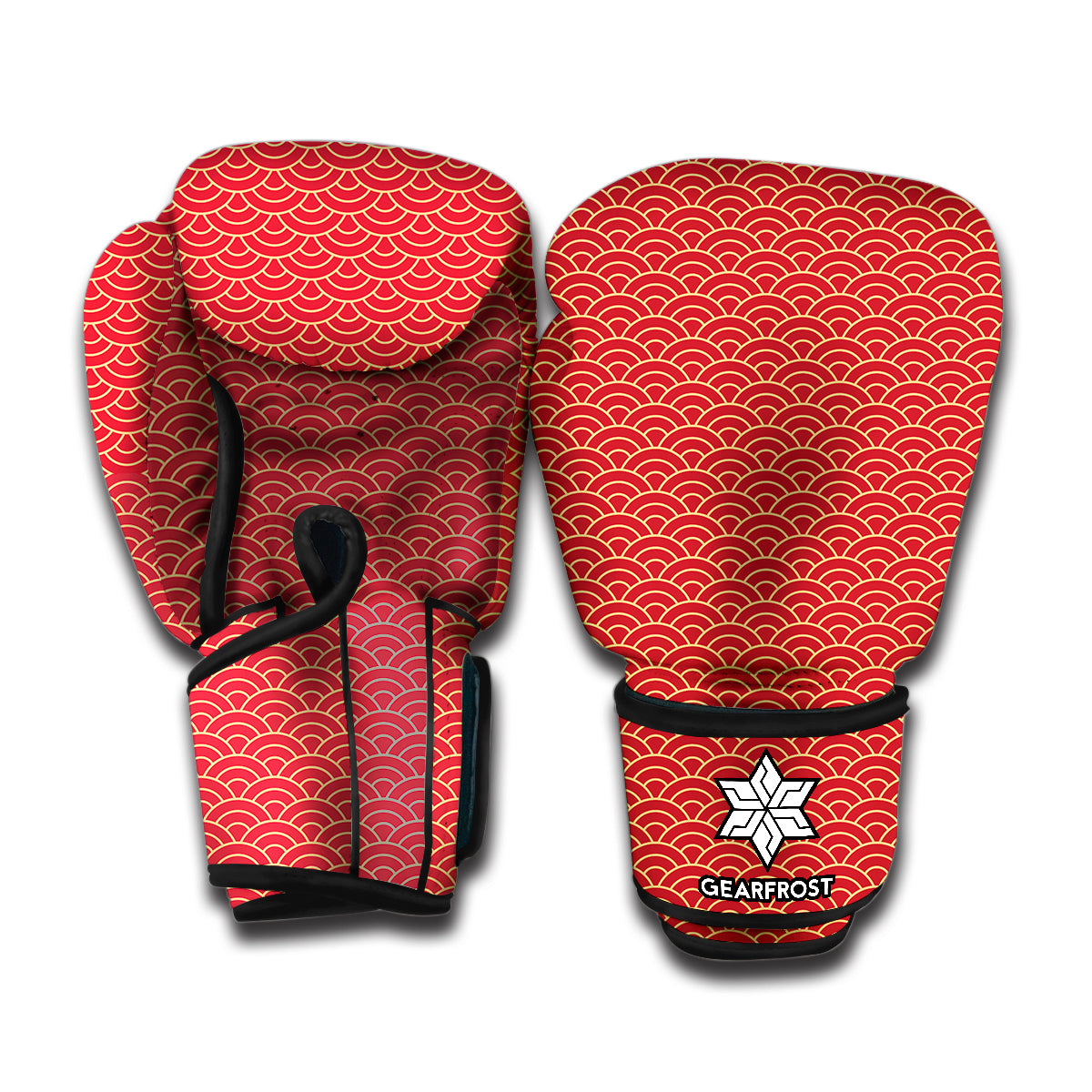 Red Japanese Wave Pattern Print Boxing Gloves – GearFrost