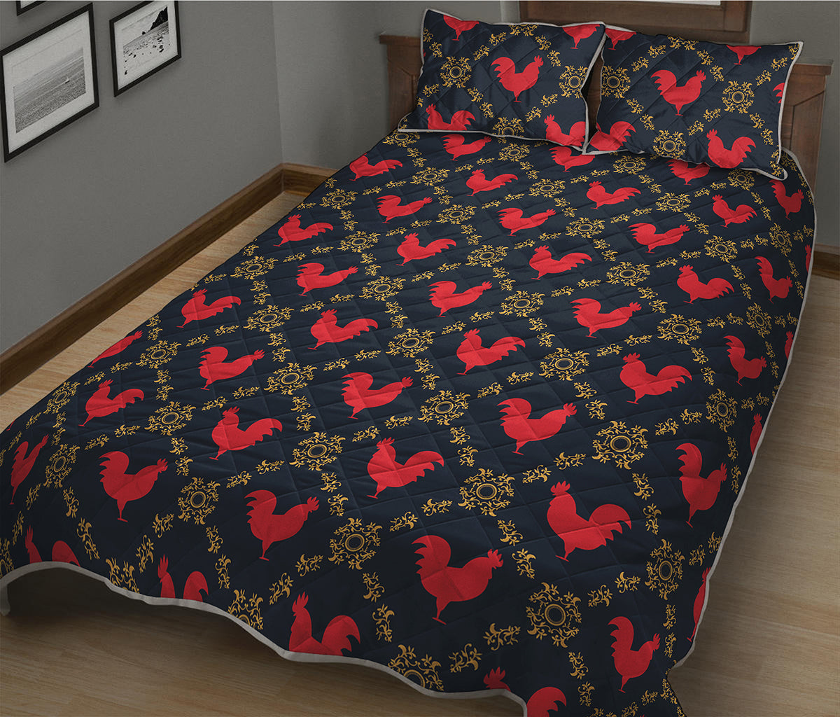 Red Rooster Pattern Print Quilt Bed Set – GearFrost