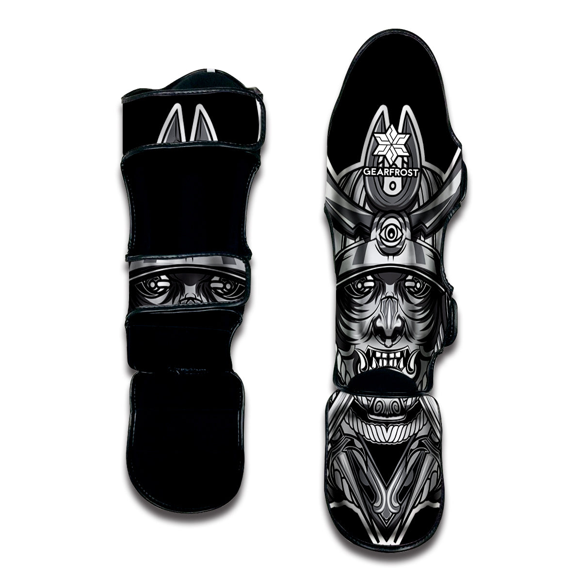 Silver Samurai Mask Print Muay Thai Shin Guards – GearFrost