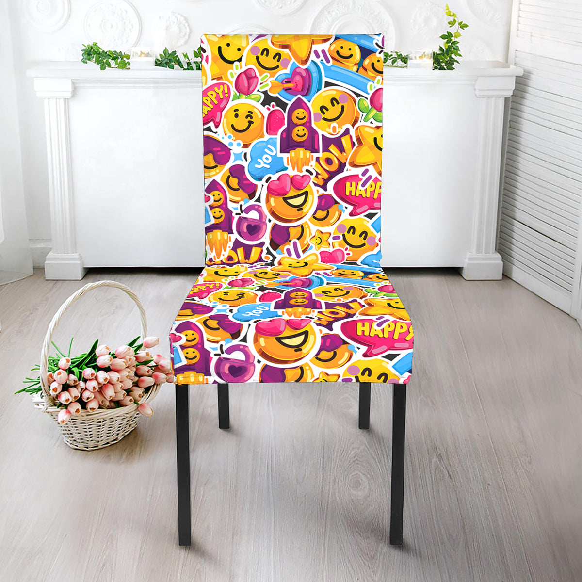 Smiley Faces Emoji Pattern Print Dining Chair Slipcover – GearFrost