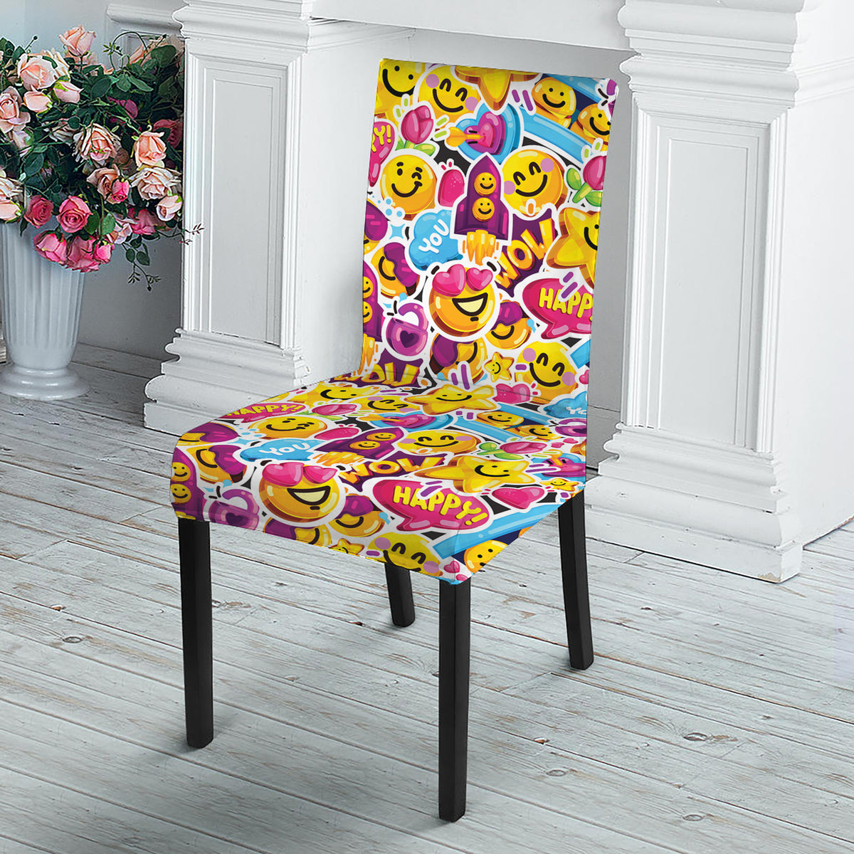 Smiley Faces Emoji Pattern Print Dining Chair Slipcover – GearFrost
