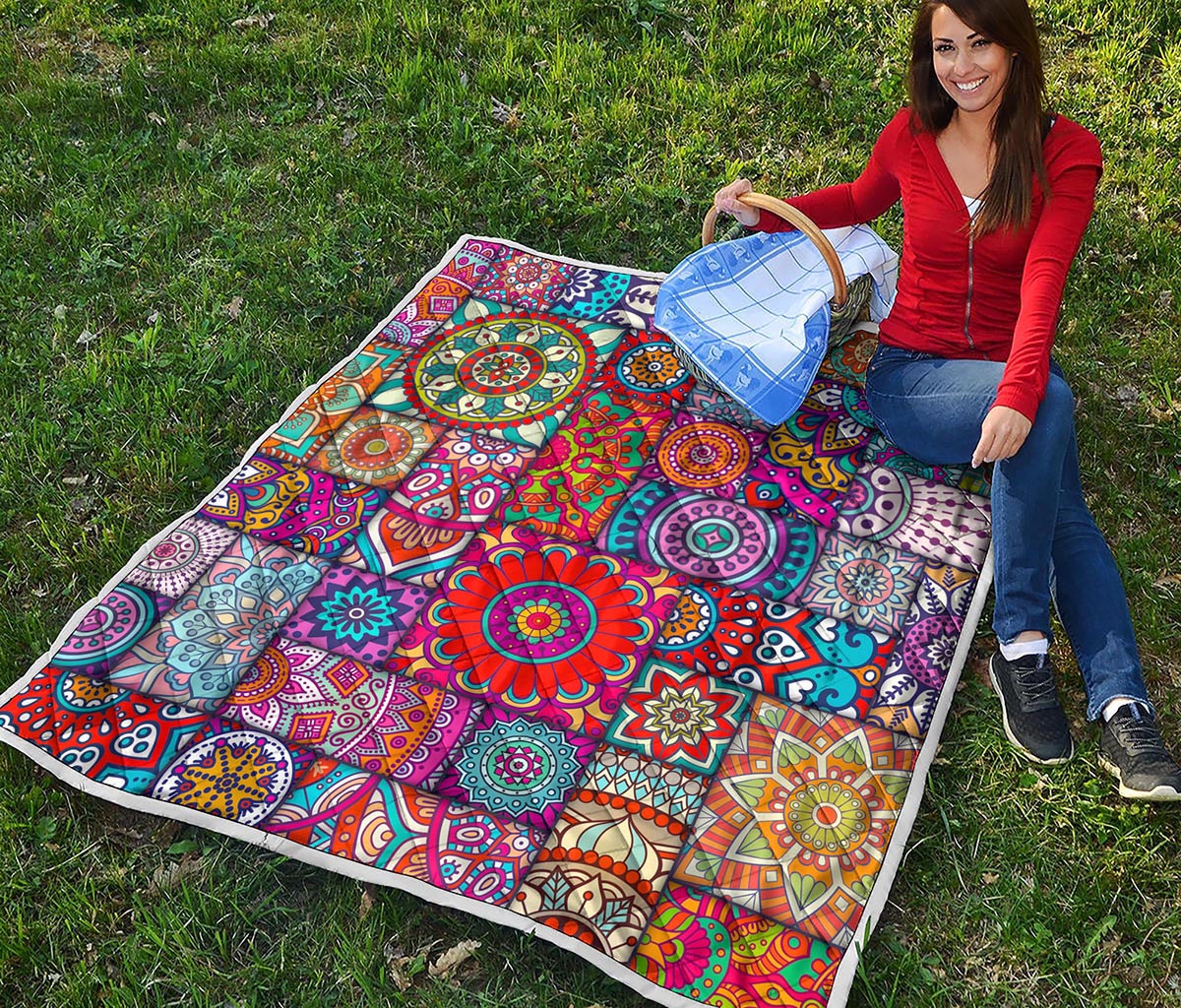 Square Bohemian Mandala Patchwork Print Quilt – GearFrost