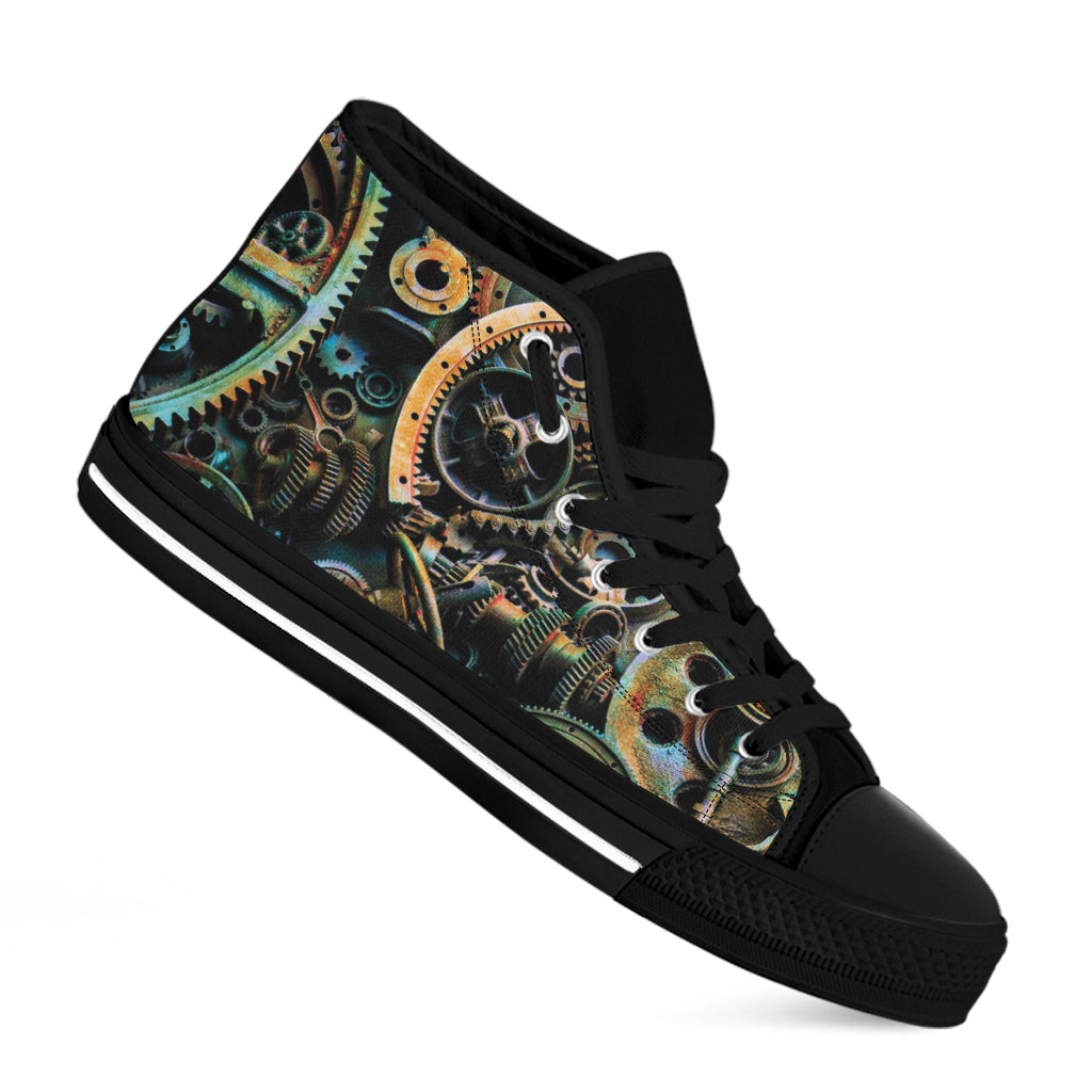 Steampunk Cogs And Gears Print Black High Top Sneakers – GearFrost