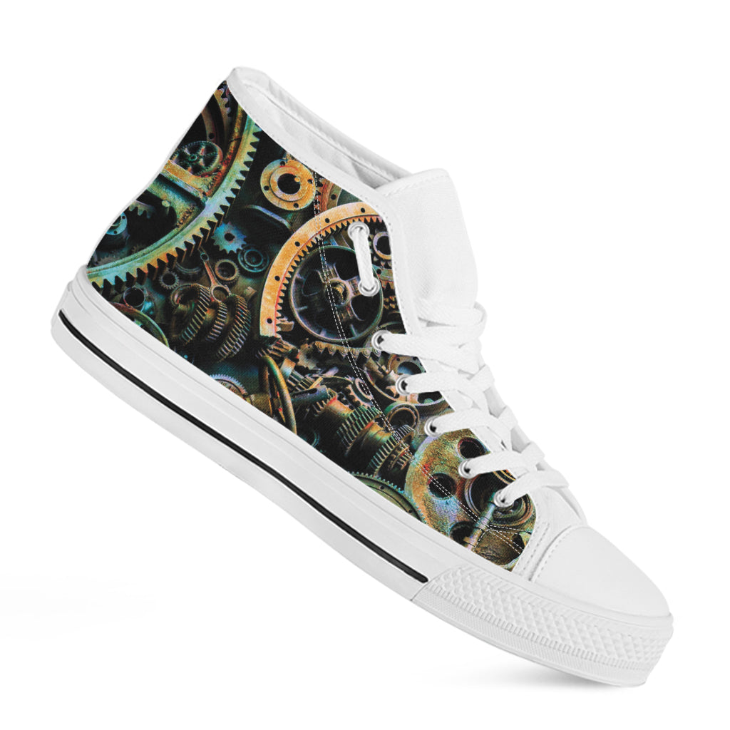 Steampunk Cogs And Gears Print White High Top Sneakers – GearFrost