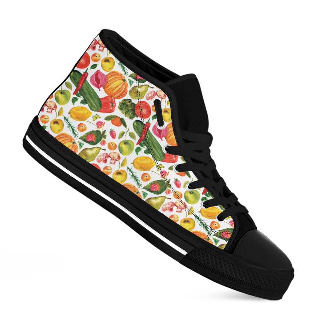 Vegan Fruits And Vegetables Print Black High Top Sneakers – GearFrost