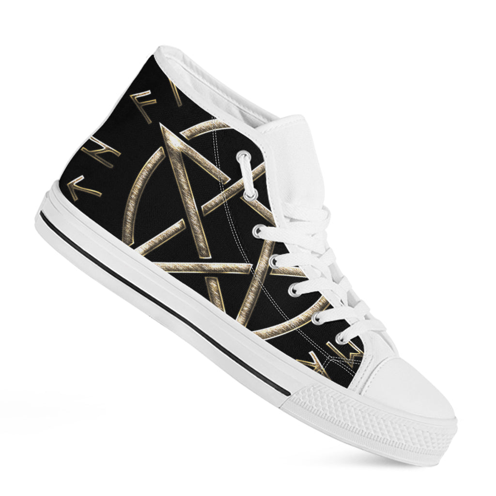 Viking Nordic Runes Pentagram Print White High Top Sneakers – GearFrost