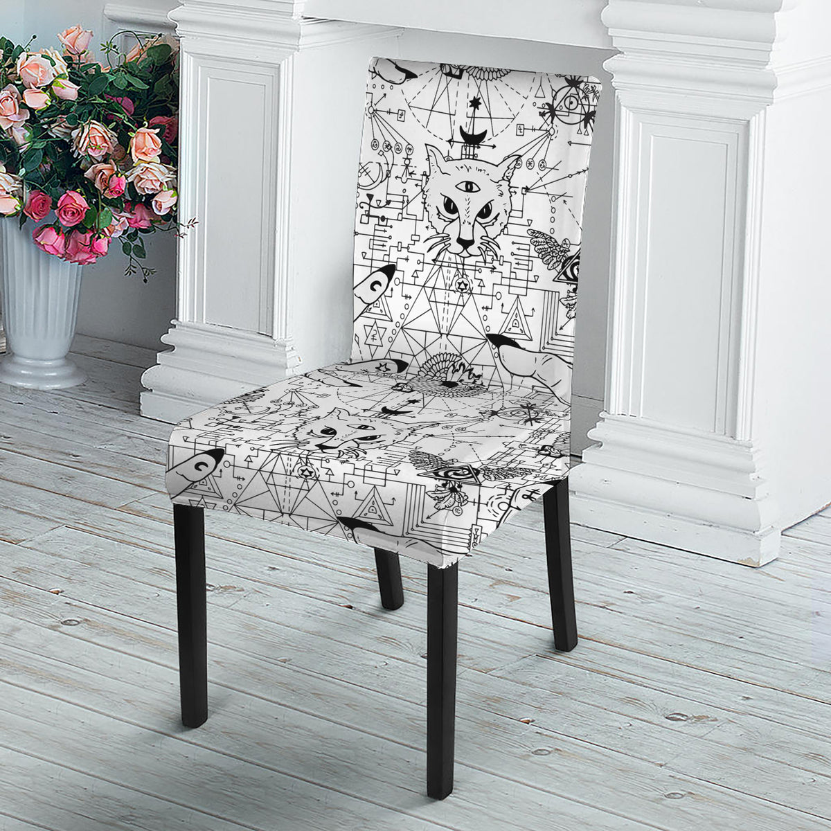 White And Black Wicca Magical Print Dining Chair Slipcover – GearFrost