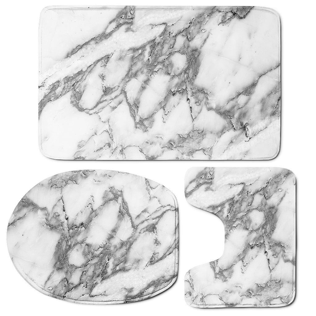 White Gray Marble Print 3 Piece Bath Mat Set – GearFrost