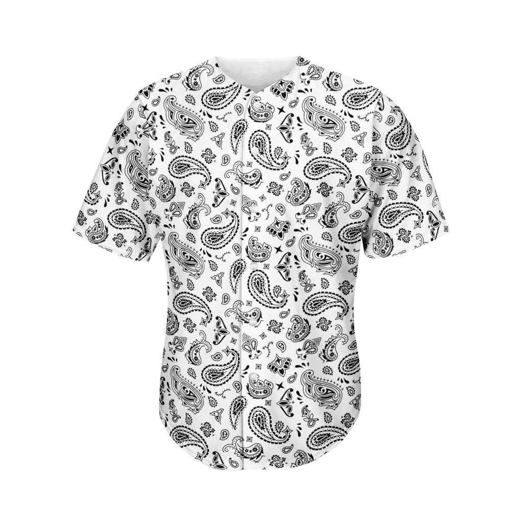 White Paisley Bandana Pattern Print Men's Baseball Jersey – GearFrost